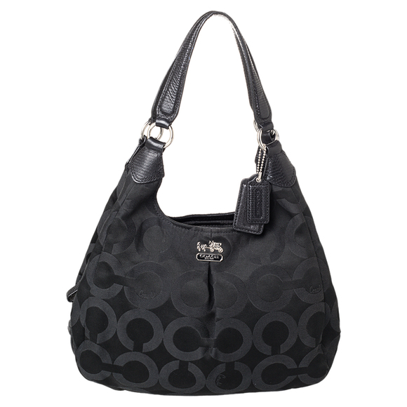 Coach | Bags | Coach Black Signature Canvas And Leather Madison Hobo ...